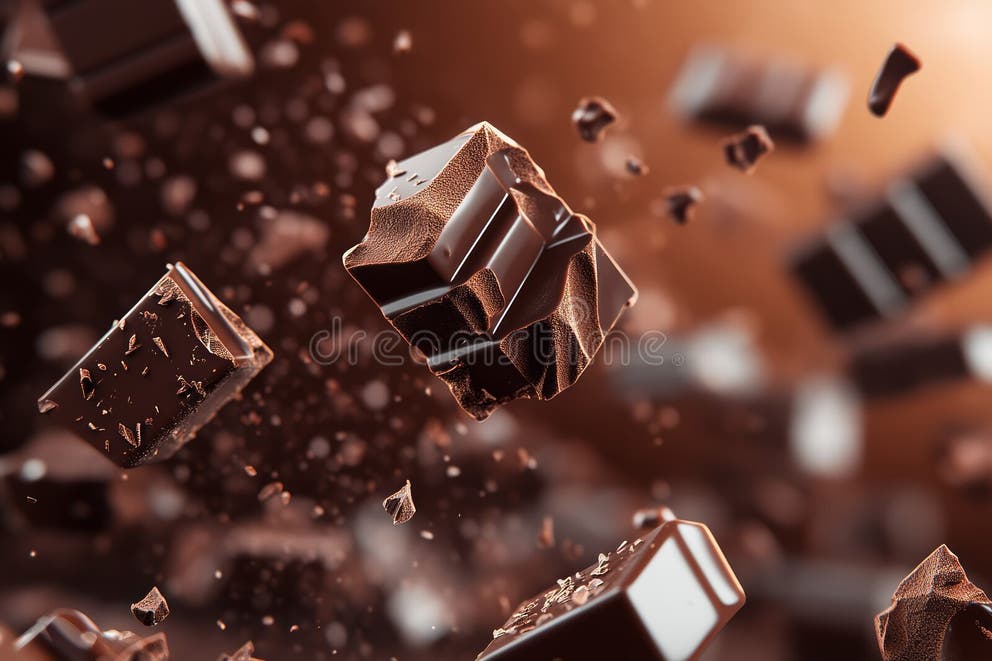 Floating Chocolate Chunks in Motion with Warm Ambient Light. Neural ...