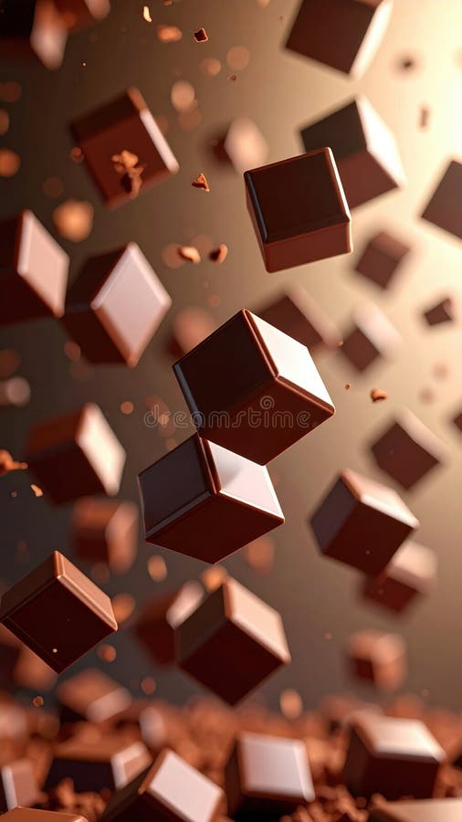 Floating Chocolate Cubes Creating a Mesmerizing Stock Photo - Image of ...