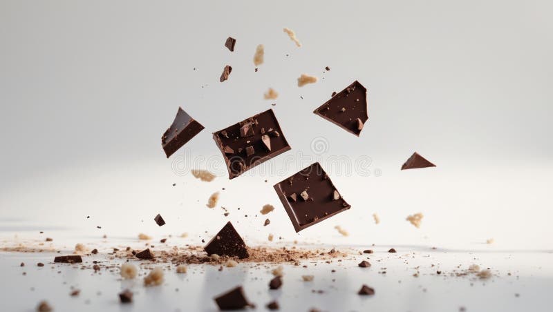 Floating Chocolate Pieces with Crumbs in Motion Stock Image - Image of ...