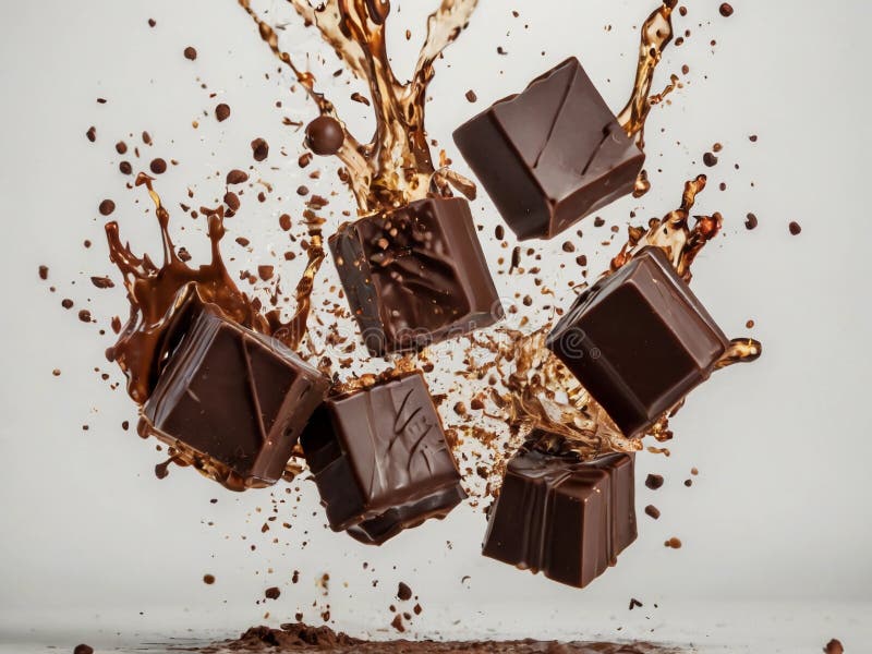 Floating Chocolate Pieces and Hazelnuts Exploding Stock Image - Image ...