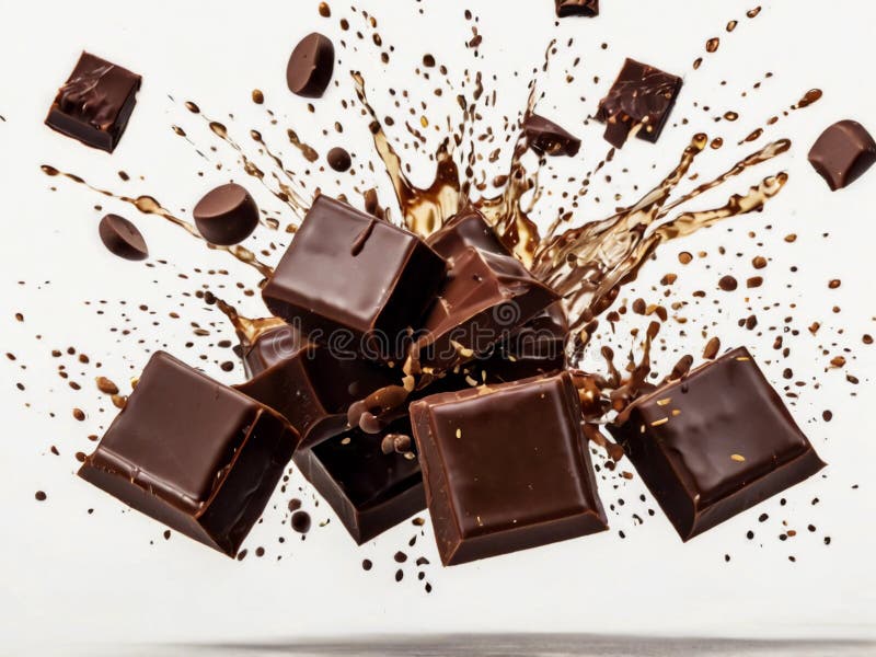 Floating Chocolate Pieces Exploding Stock Photo - Image of creativity ...