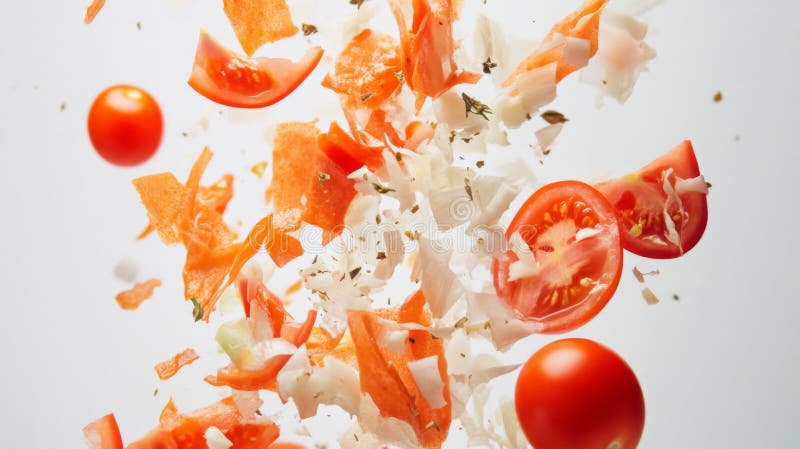 Floating Chopped Tomatoes Carrots and Onions Salad Stock Illustration ...