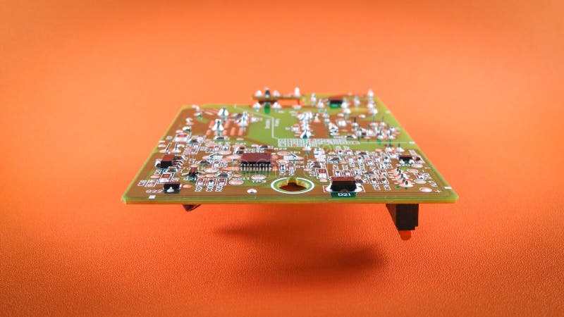 Floating Circuit Board Isolated Orange Background Stock Photo - Image ...