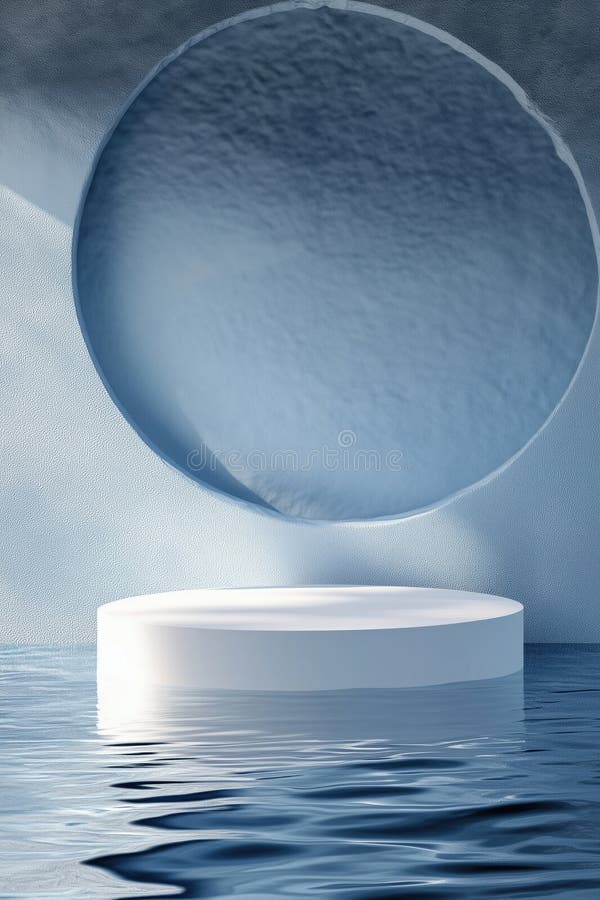Floating Circular Platform Above Tranquil Water Surface in Minimalist ...