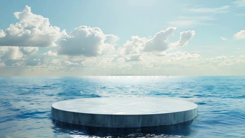 Floating Circular Platform on Calm Open Sea Under Blue Sky with ...