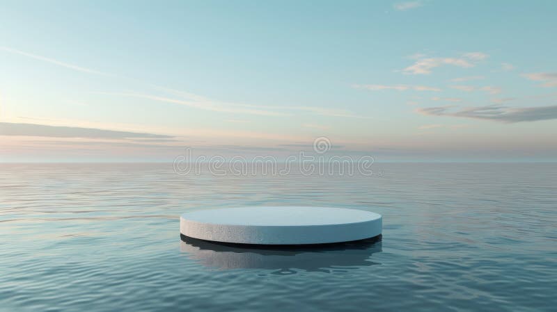 Floating Circular Platform on Calm Sea during Sunset, Serene Coastal ...