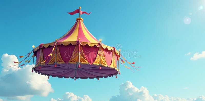 Floating Circus Tent, Vibrant Colors Against Blue Sky , Canvas, Vibrant ...