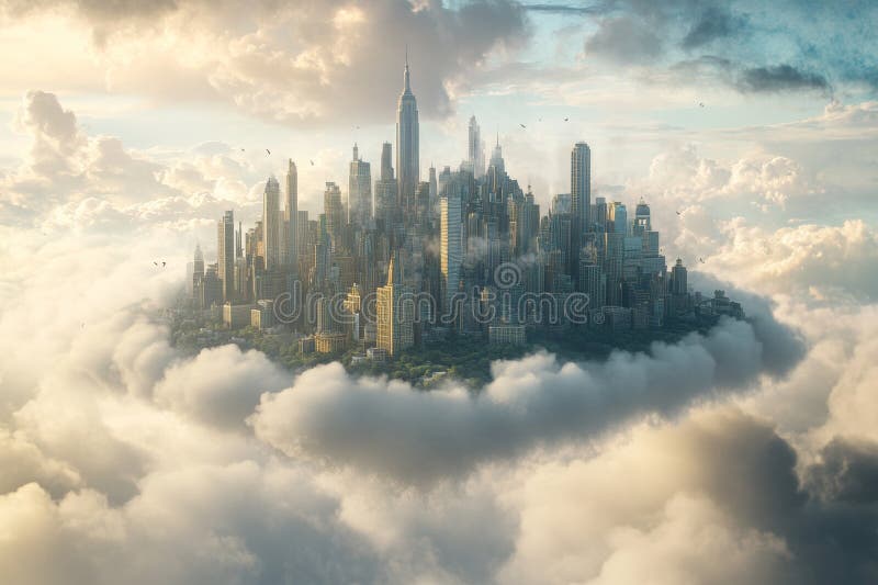 Floating City Above the Clouds , a Stunning Aerial View Stock ...