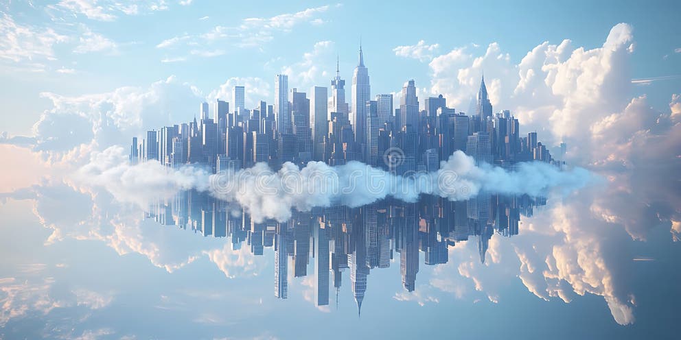 Floating City Cloudscape Fantasy City in the Sky Stock Illustration ...