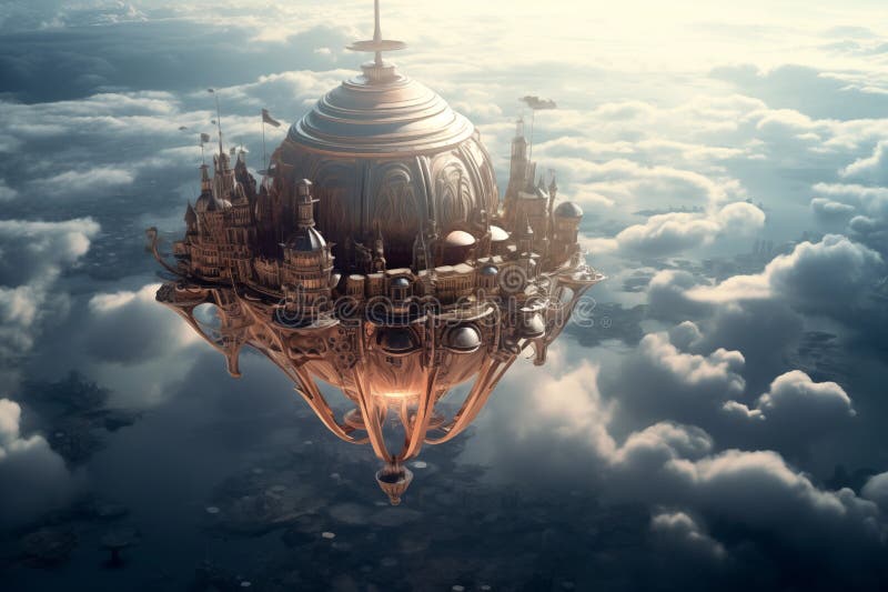 Floating City Flying on the Sky. by Generative Ai Stock Illustration ...