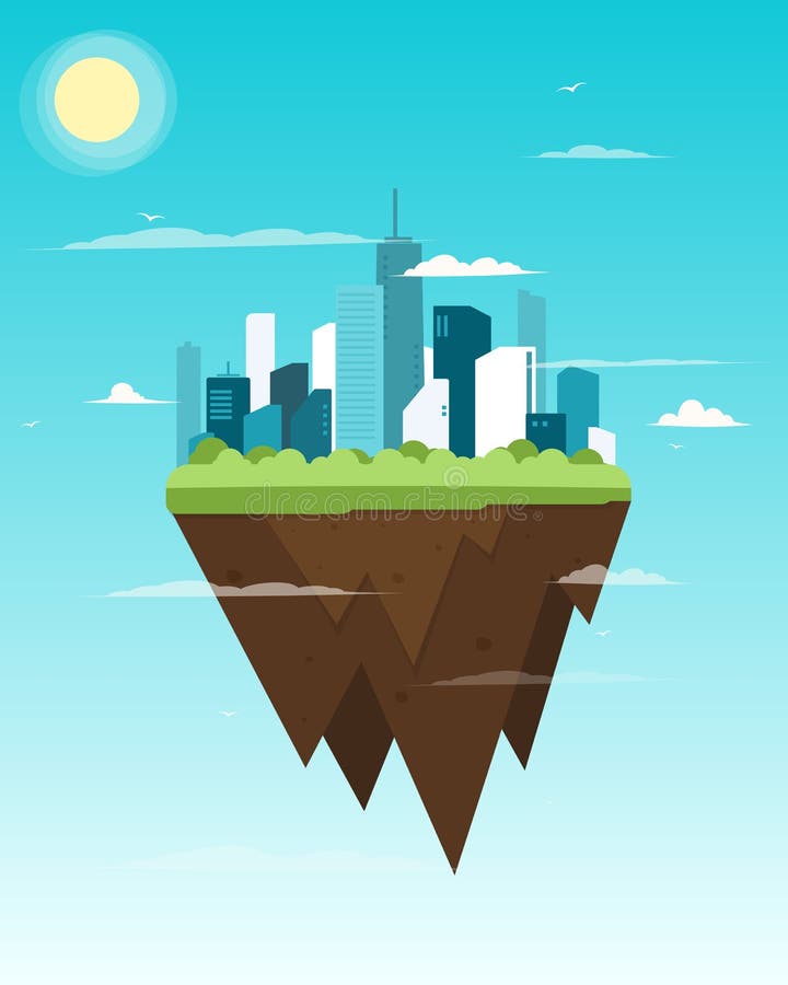 Floating City With Plants. Vector Stock Vector - Illustration of circle ...
