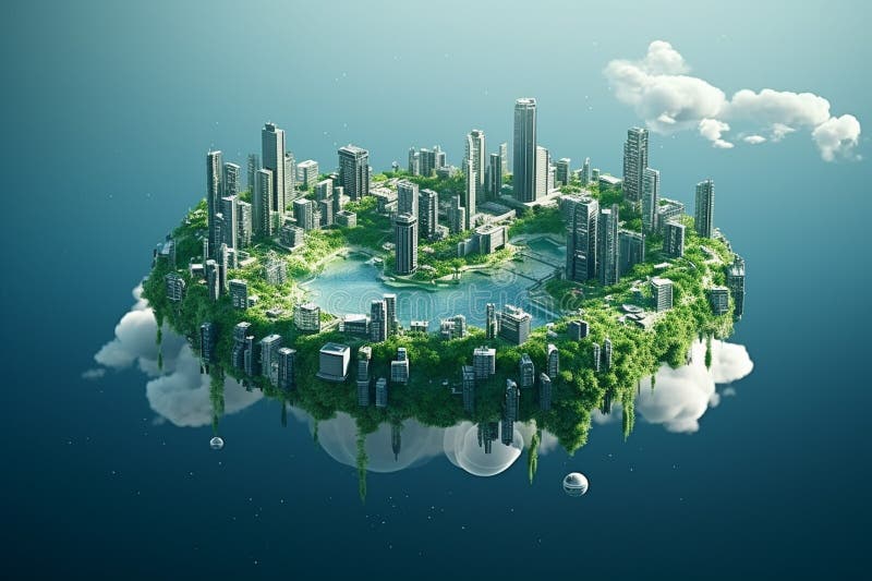 Floating Civilization in Sky Stock Illustration - Illustration of ...