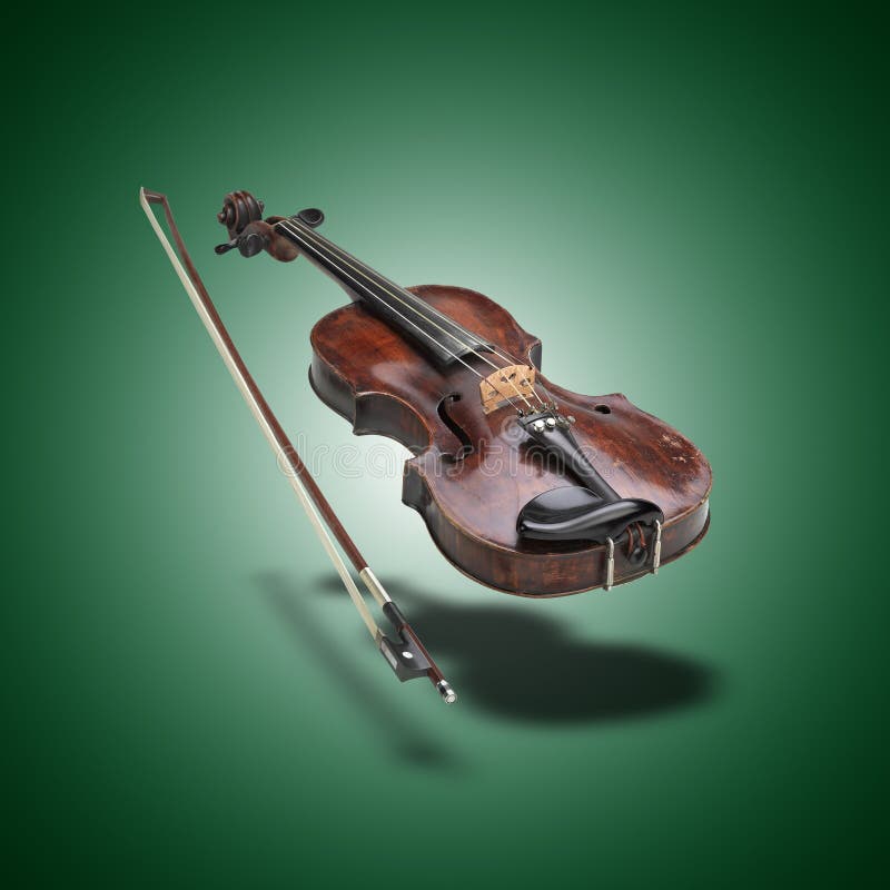 Floating Classical Violin Instrument with Shadows on Green Gradient ...