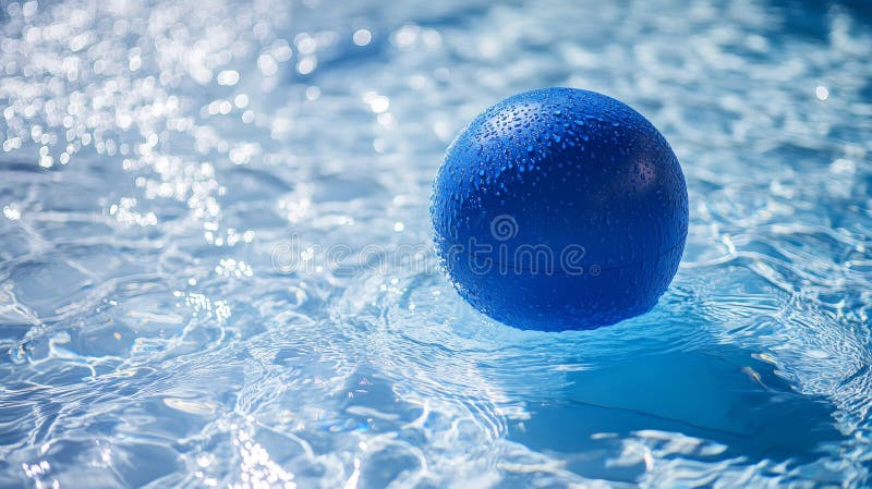 Floating on the Clear Water of a Swimming Pool, a Blue Inflatable Ball ...