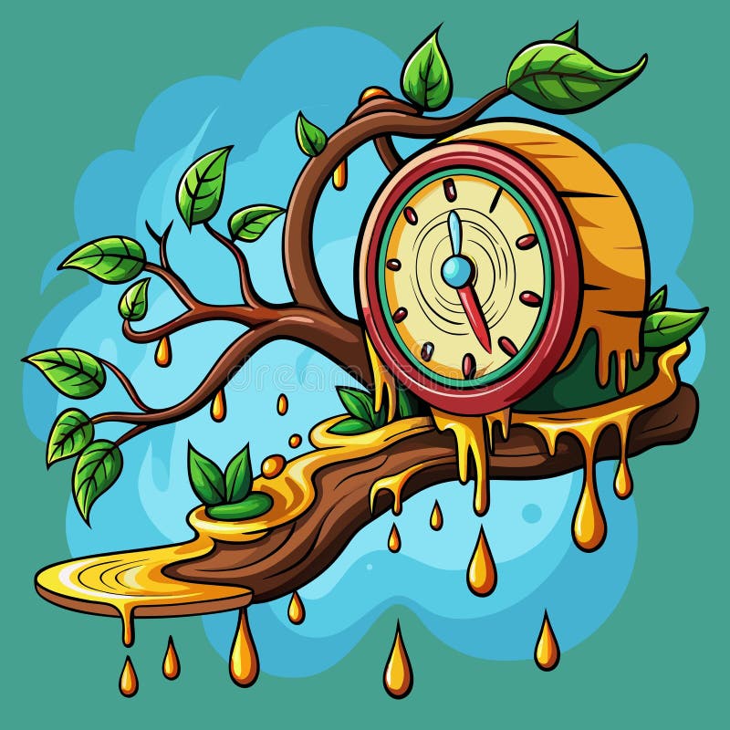 Floating Clock Melting Branch Stock Vector - Illustration of dreamscape ...