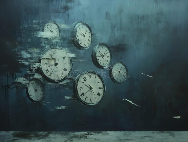 Floating Clocks, Dark Background, Mysterious Atmosphere, Surreal Scene ...