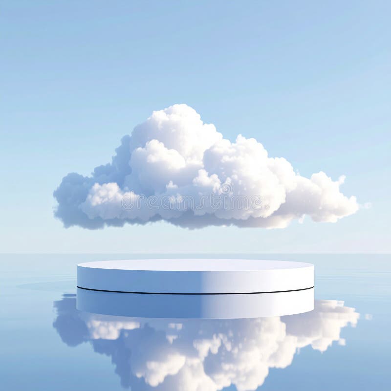 Floating Cloud Above White Platform on Calm Water Stock Illustration ...