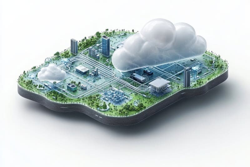 Floating Cloud Icon on a Green Smart City Platform Symbolizing ...