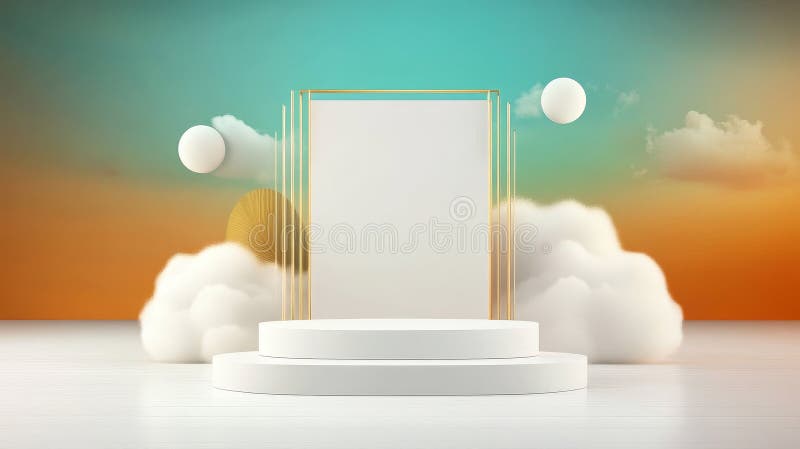 Floating Cloud Podium and Gradient Sky a Serene Scene of a White Podium ...