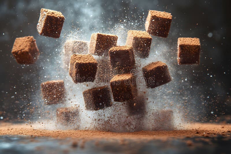 Chocolate Cubes Splashing and Dripping Stock Illustration ...