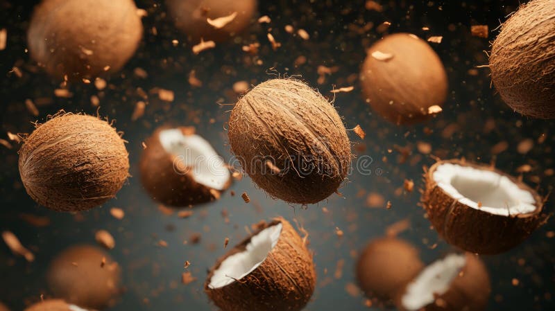 Floating Coconut Shells with Shattered Pieces Stock Illustration ...