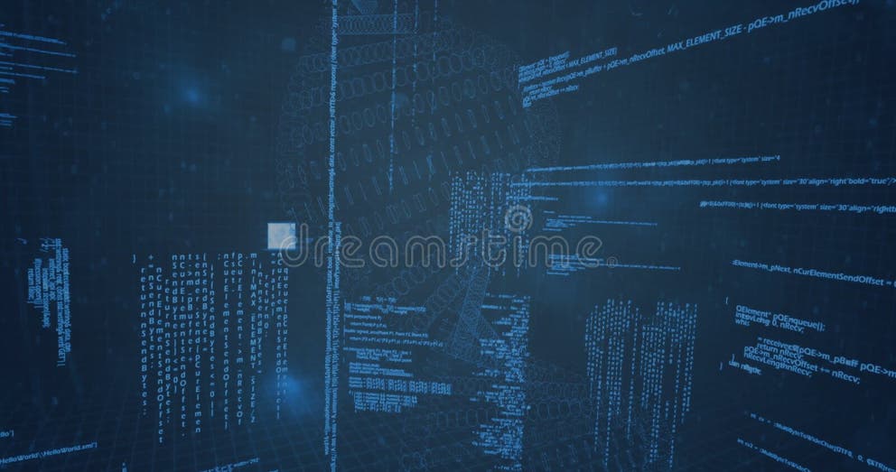 Floating Code Panels, Binary Flow, Grids and Clear Blocks Drifting in Cyberspace with Glowing ...