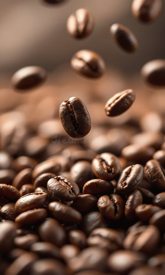 Floating Coffee Beans, Bokeh Background Stock Illustration ...