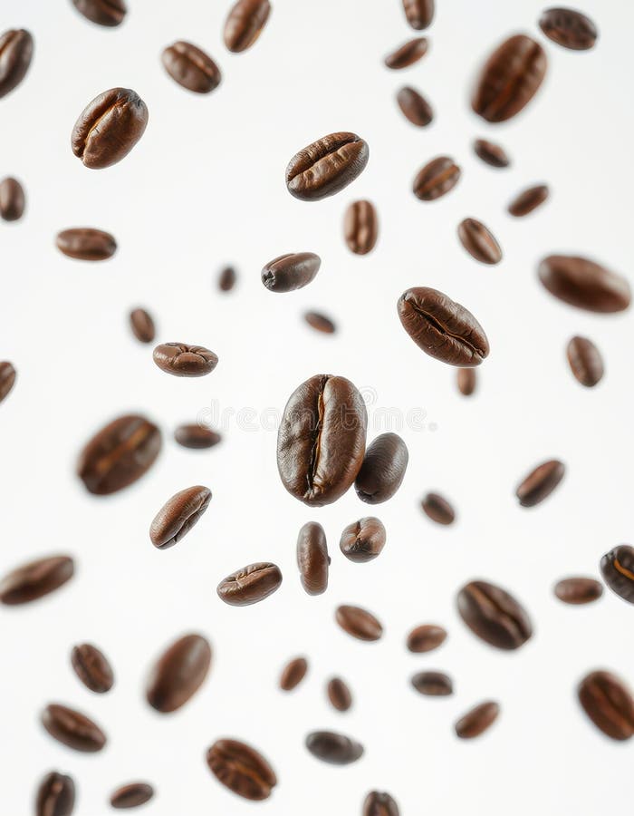 Floating Coffee Beans Create a Captivating Visual Display Against a ...