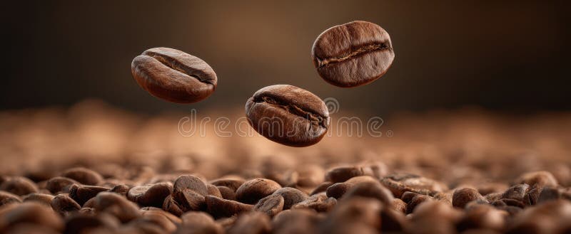 The Floating Coffee Beans Creating a Rich Aroma Above Roasted Grounds ...