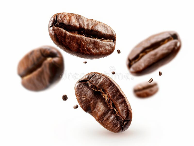 Floating Coffee Beans Isolated on a White Background. Stock ...
