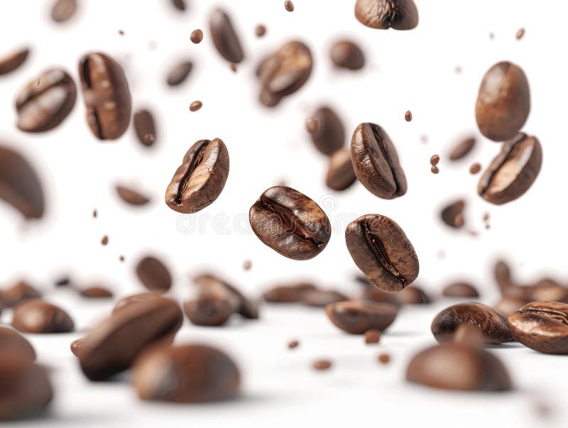 Floating Coffee Beans Isolated on a White Background. Stock ...