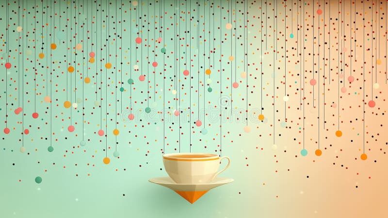 Floating Coffee Cup with Colorful Dots and Calm Background Design for ...