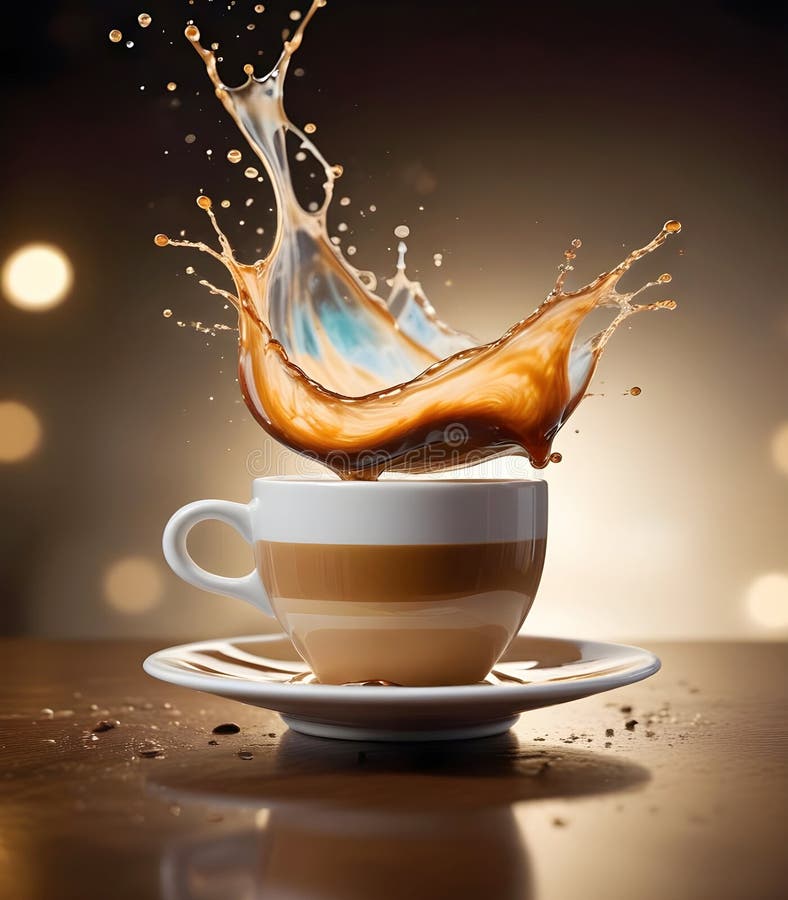 Floating Coffee Cup with Magic-Like Splash Stock Photo - Image of ...