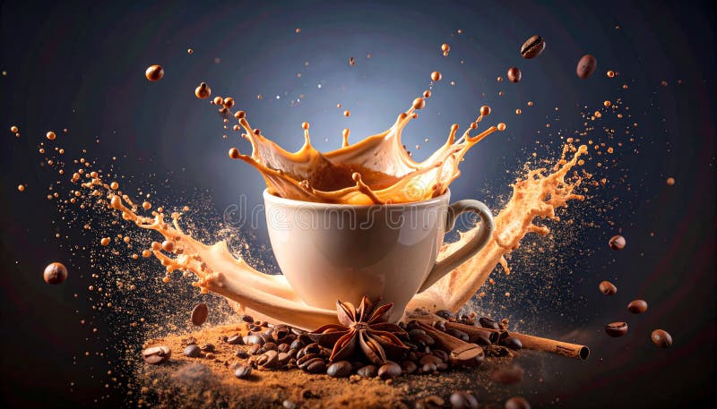 Floating Coffee Droplets with Cinnamon Dust Trails,espresso Splash ...