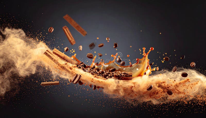 Floating Coffee Droplets with Cinnamon Dust Trails,espresso Splash ...