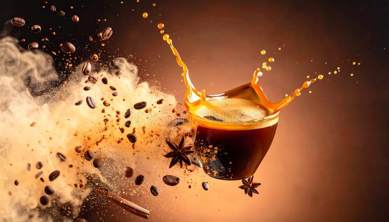 Floating Coffee Droplets with Cinnamon Dust Trails,espresso Splash ...