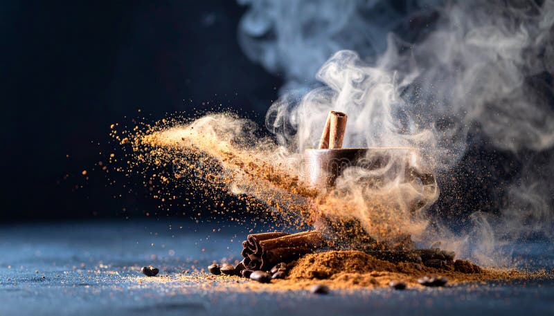 Floating Coffee Droplets with Cinnamon Dust Trails,espresso Splash ...