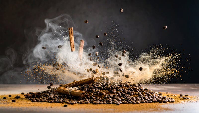 Floating Coffee Droplets with Cinnamon Dust Trails,espresso Splash ...