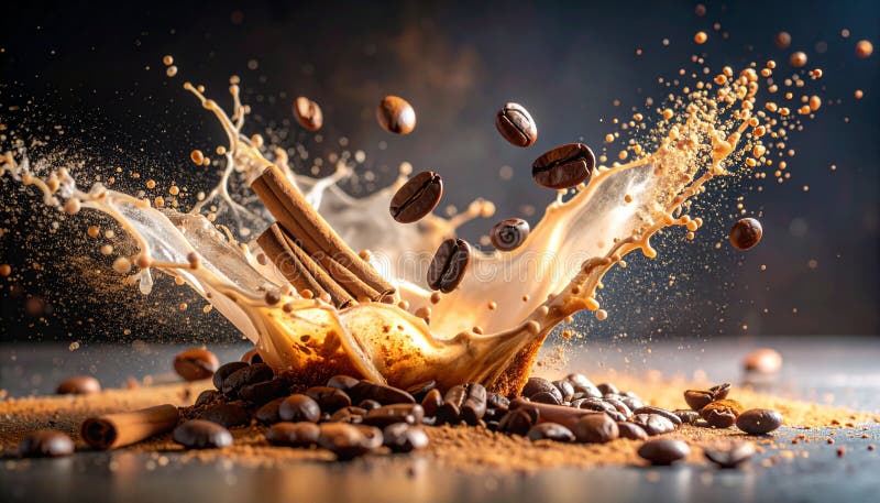 Floating Coffee Droplets with Cinnamon Dust Trails,espresso Splash ...