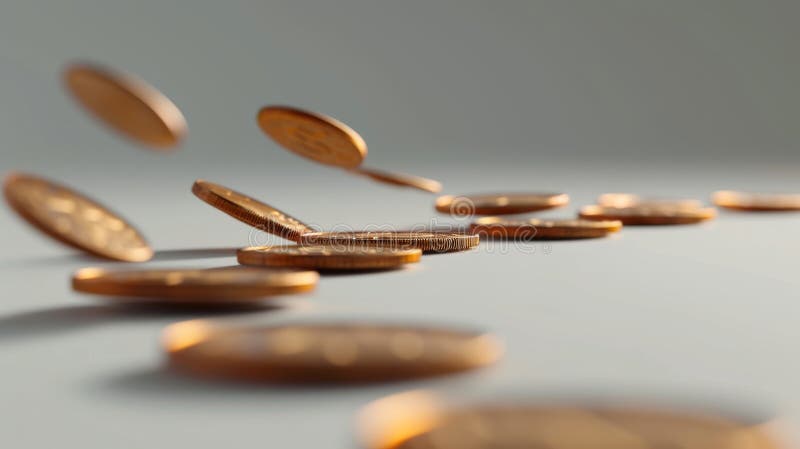 Floating Coins on a Minimalist Surface Captured in Dynamic Motion Stock ...