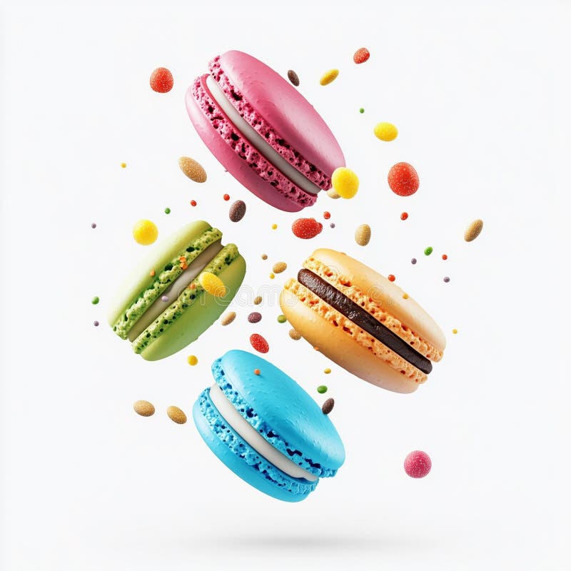 Floating Colorful Macarons with Scattered Sprinkles Stock Illustration ... Floating Colorful Macarons with Scattered Sprinkles Stock Illustration ...