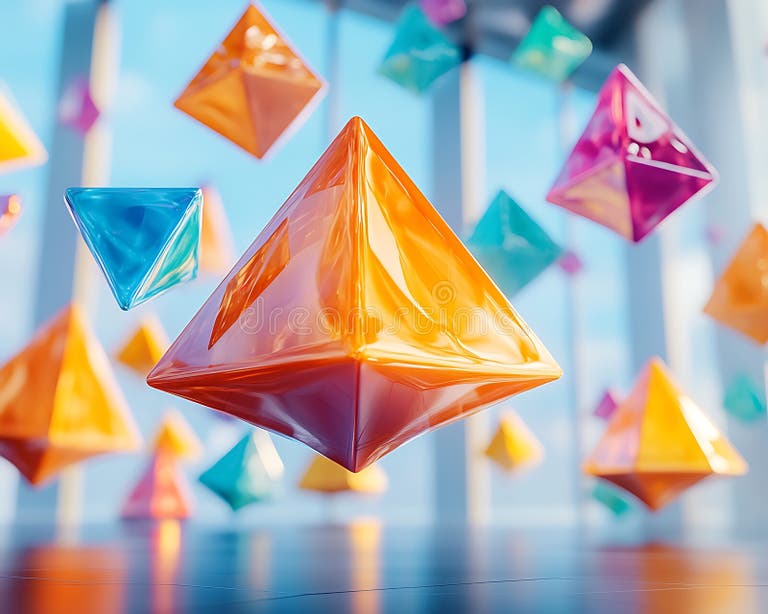 Floating Colorful Pyramids in 3D Patterns Stock Illustration ...