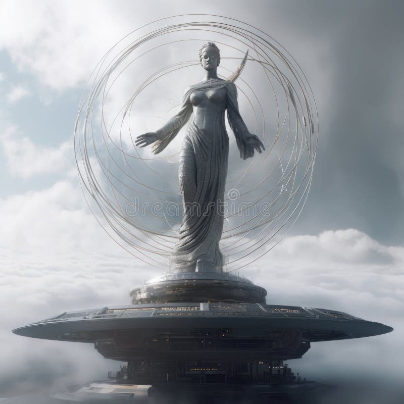 Floating Colossal Futuristic Statue in the Sky Generative AI Stock ...