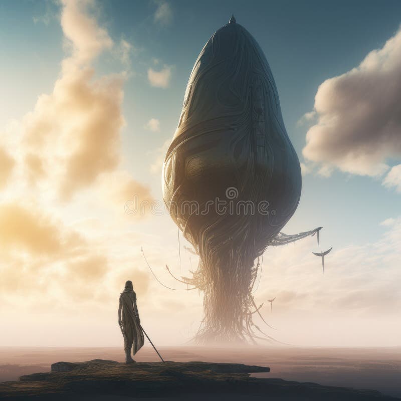 Floating Colossal Futuristic Statue in the Sky Shot Generative AI Stock ...