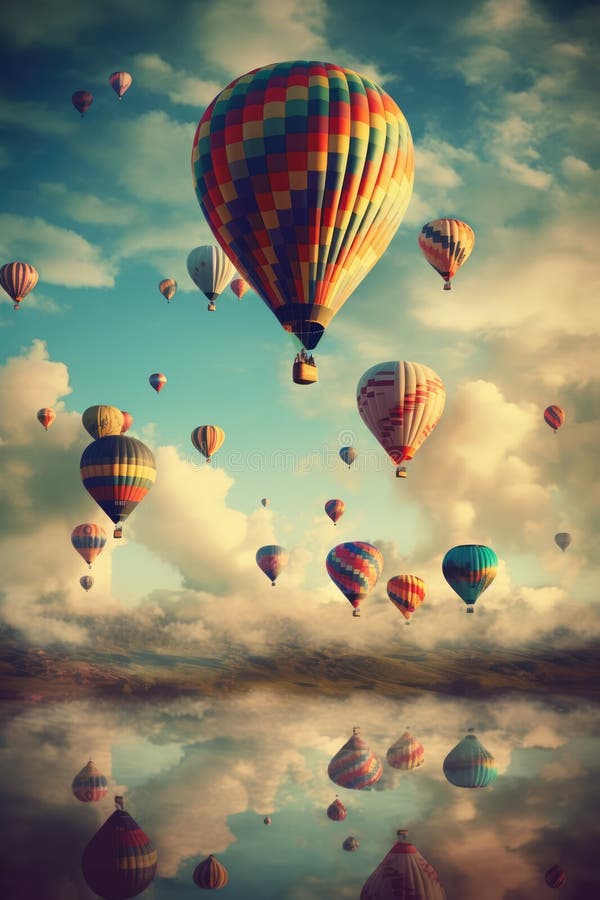 Floating Colourful Balloons Reflecting in Water, Created Using ...