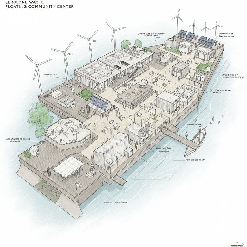 Floating Community Center Concept with a Zero-waste Design. it Includes ...