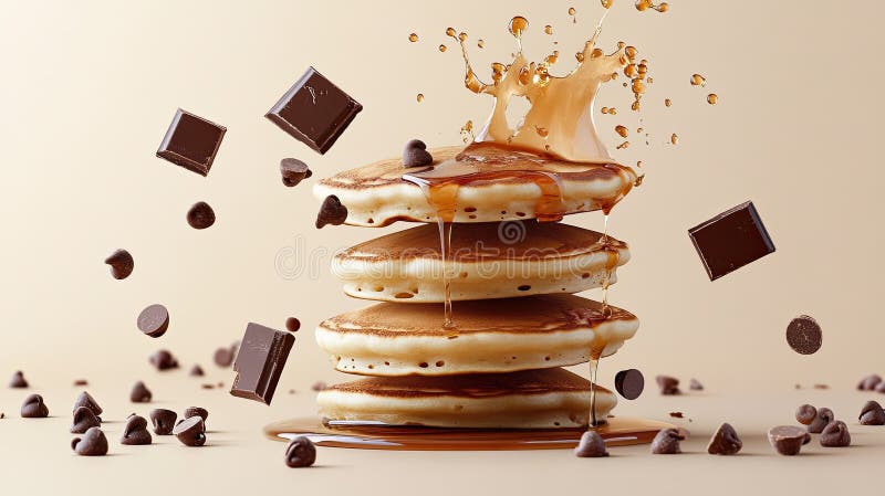 Floating Composition by Suspending Pancakes Chocolate Chips and Syrup ...