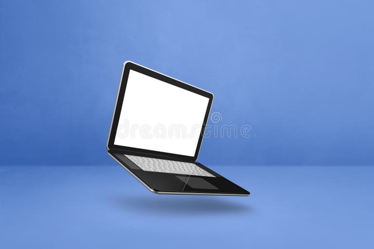 Floating Computer Laptop Isolated on Blue. Horizontal Background Stock ...