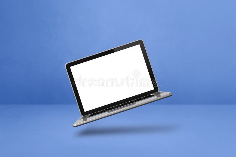 Floating Computer Laptop Isolated on Blue. Horizontal Background Stock ...