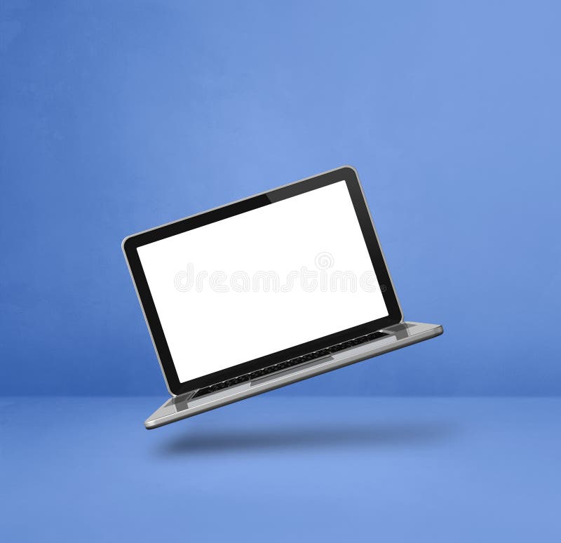 Floating Computer Laptop Isolated on Blue. Square Background Stock ...